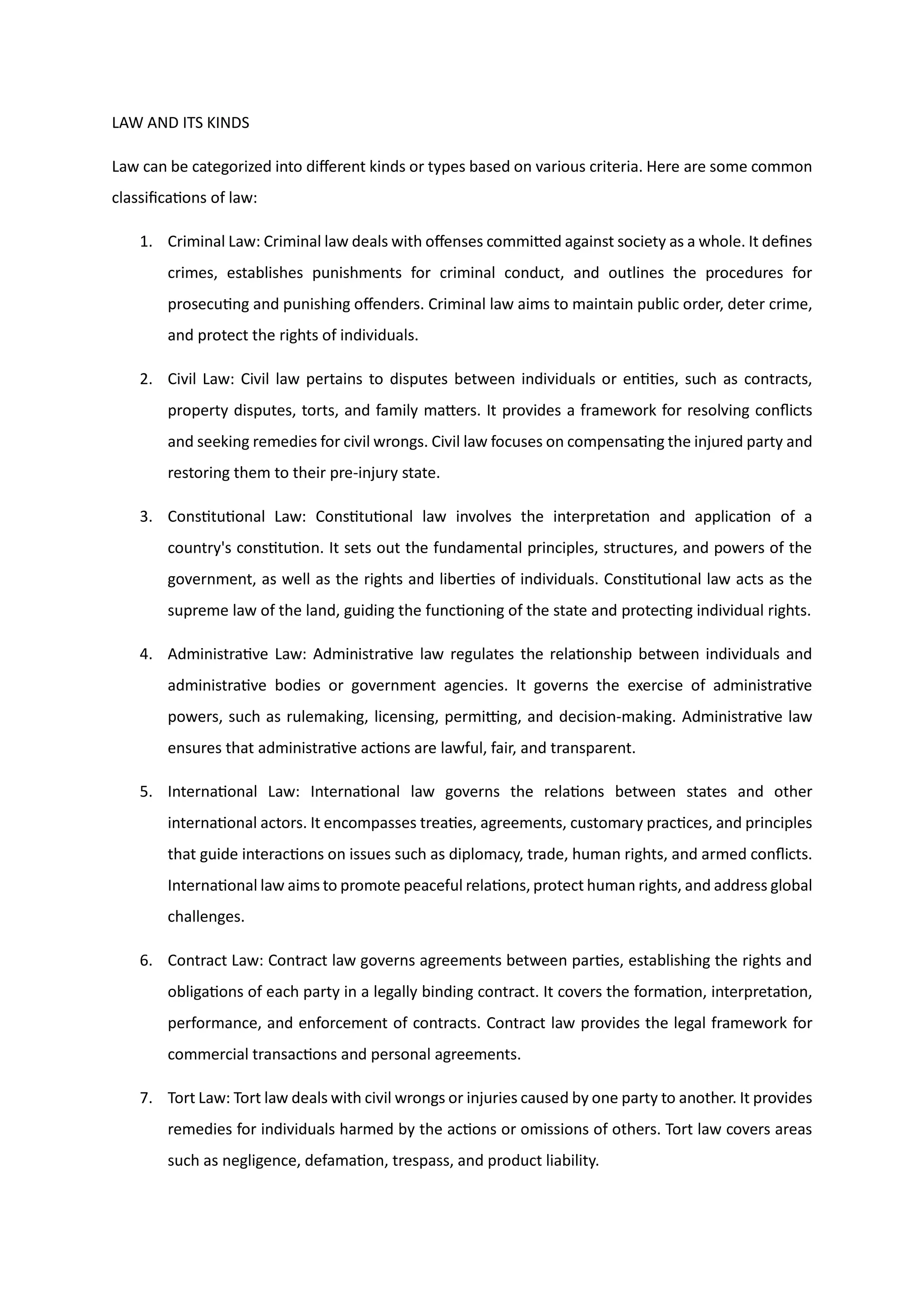 Kinds of law, MEANING OF LAW , LAW AND ITS NATURE | PDF