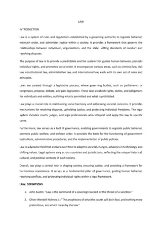 Kinds of law, MEANING OF LAW , LAW AND ITS NATURE | PDF