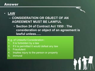 Contract Law - Question given by lecturer and my answer. | PPT