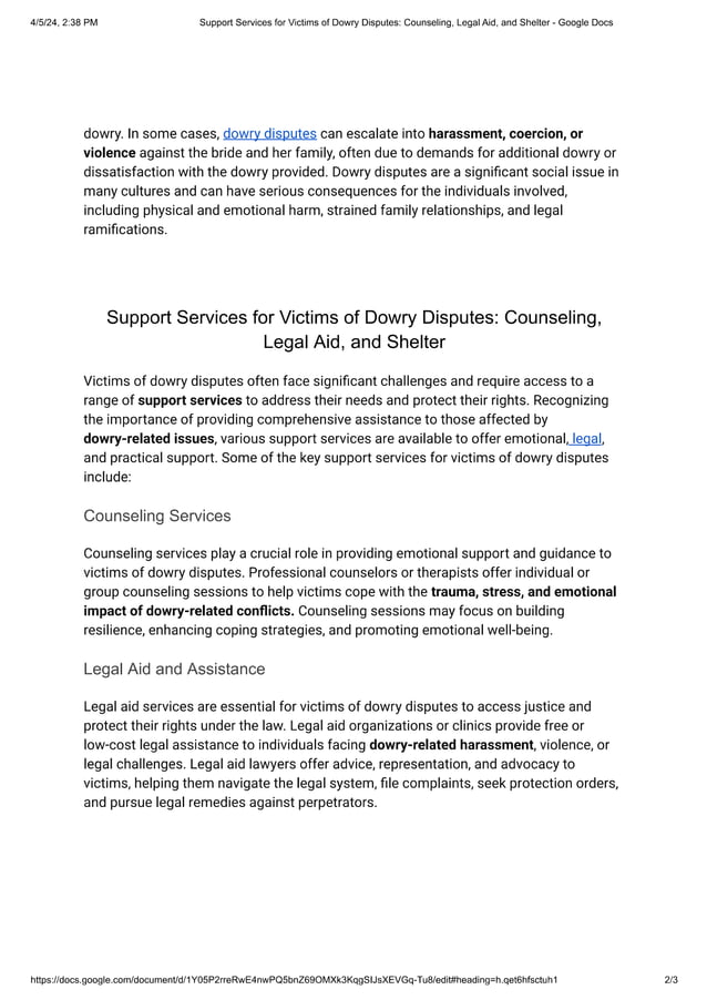 Support services for victims of dowry Disputes | PDF