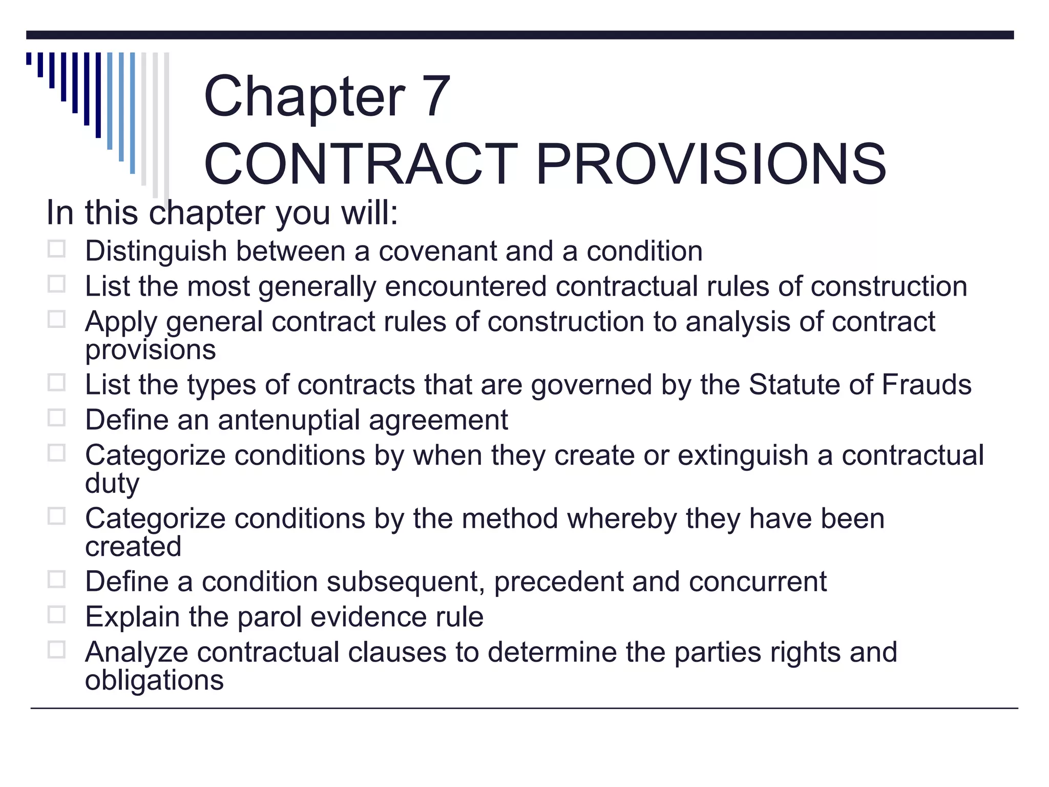 Law 206 Ch. 7 - Contract Provisions | PPT