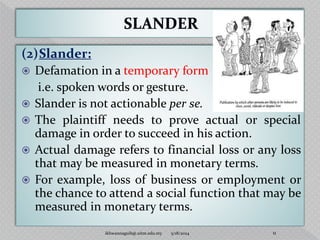 LAW245 Defamation powerpoint notes for uitm students | PPTX