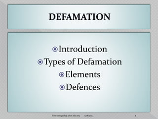 LAW245 Defamation powerpoint notes for uitm students | PPTX