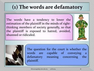 LAW245 Defamation powerpoint notes for uitm students | PPTX