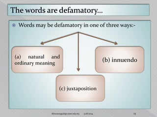 LAW245 Defamation powerpoint notes for uitm students | PPTX