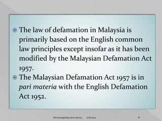 LAW245 Defamation powerpoint notes for uitm students | PPTX