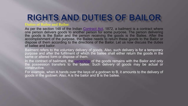 Rights and duties of bailor | PPTX | Law