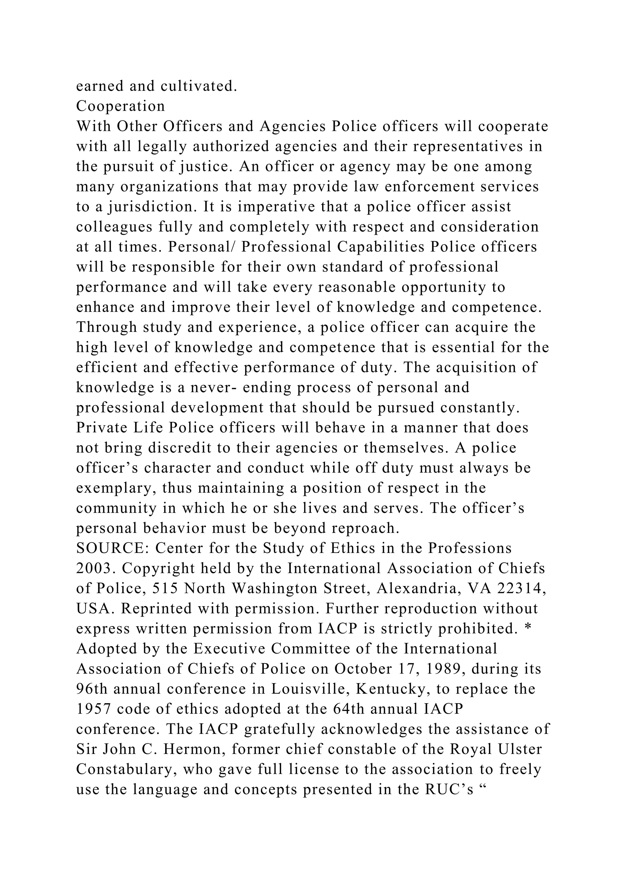 Law Enforcement Code of Ethics International Association of Chief.docx