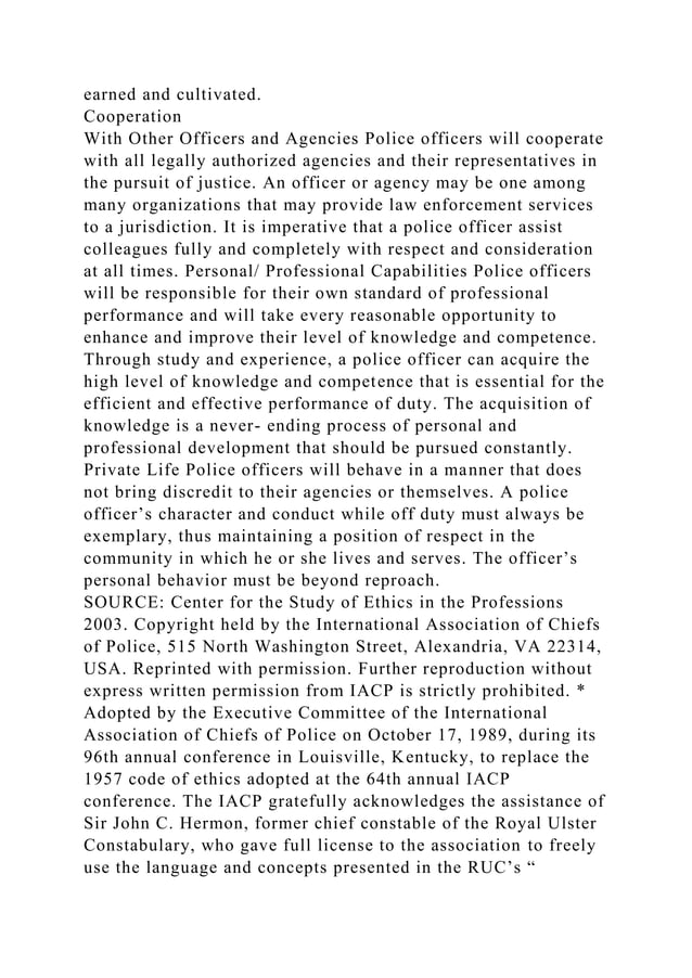 Law Enforcement Code of Ethics International Association of Chief.docx