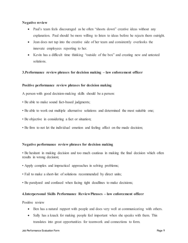 Law enforcement officer performance appraisal | DOCX | Resume Writing ...