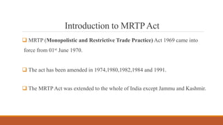 Progression of MRTP Act to Competition Act in the era of globalization ...