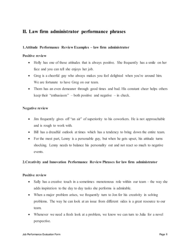 Law firm administrator performance appraisal | DOCX | Resume Writing ...