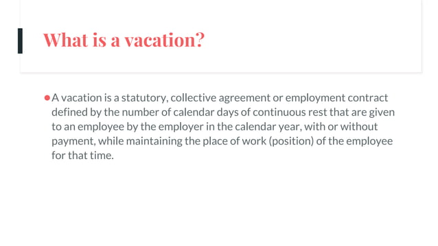 Concepts and types of vacations | PPT