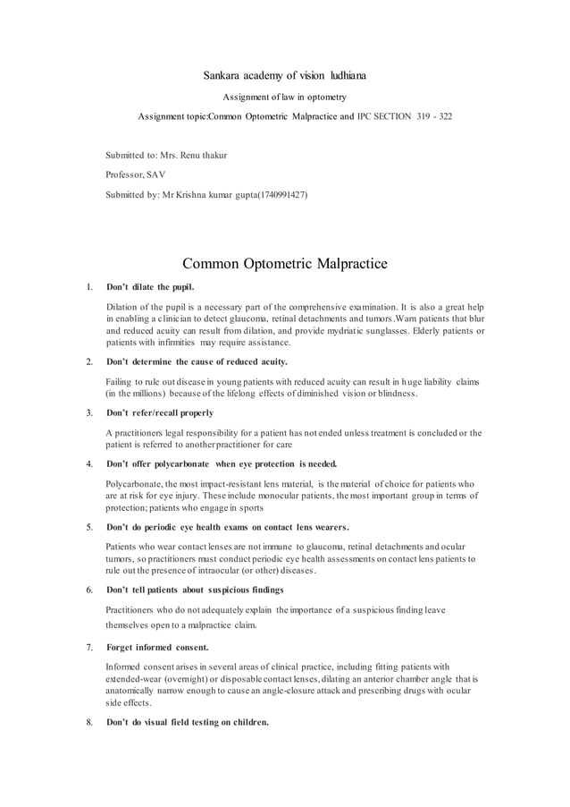 Law in optometry | DOCX | Eye and Vision Conditions | Diseases and ...