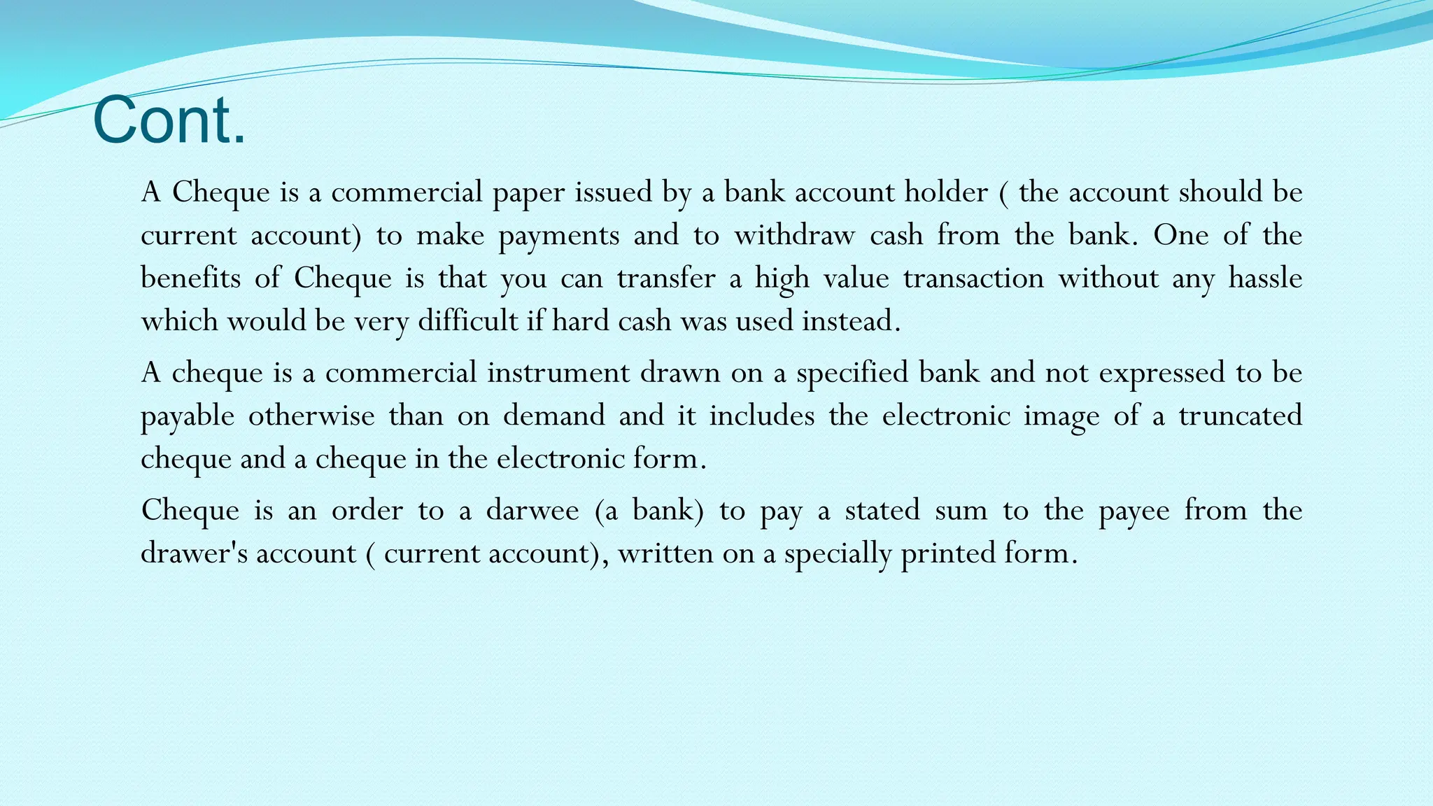 Laws in relation to cheque: Lecture Note | PDF