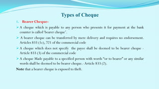 Laws in relation to cheque: Lecture Note | PDF