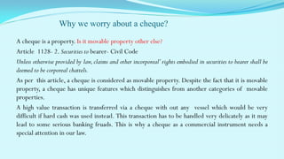 Laws in relation to cheque: Lecture Note | PDF