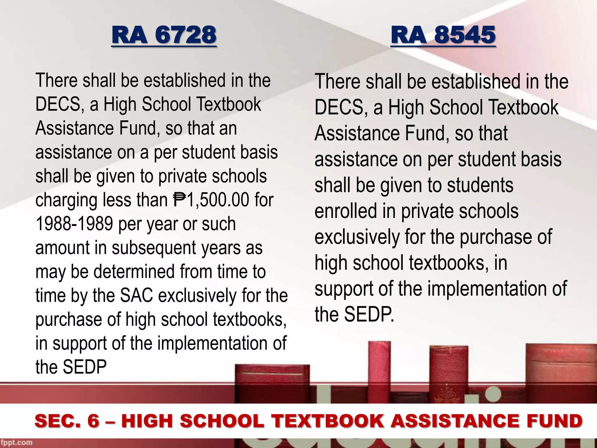 Levie M. Discaya - Comparative Analysis of R.A. 6728 and R.A.8545 | PPTX