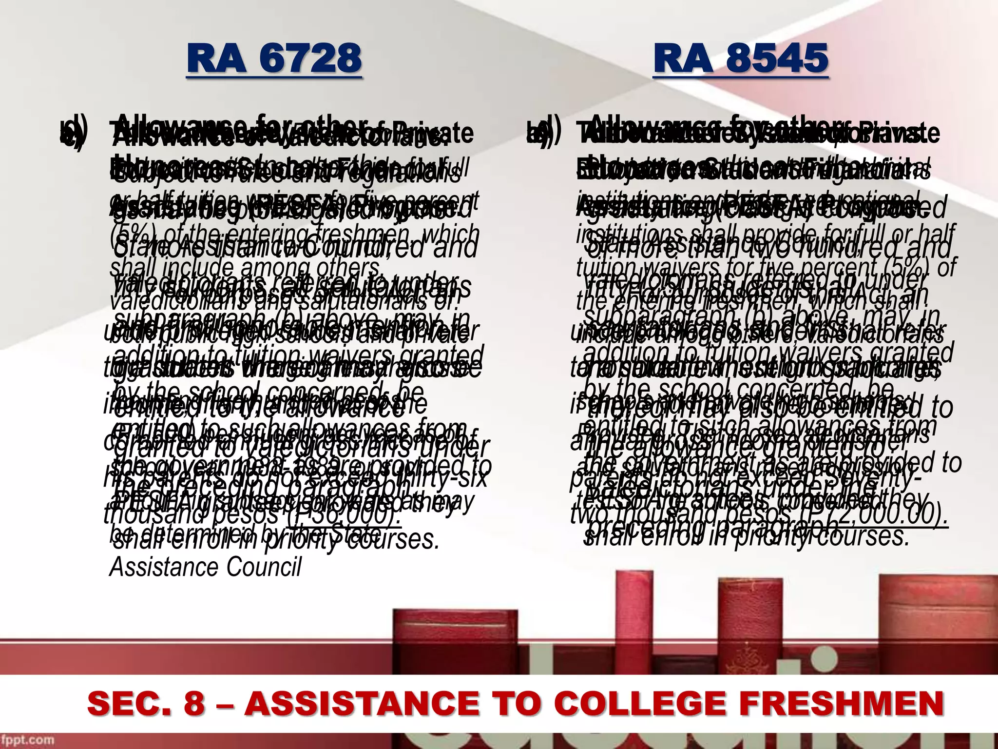 Levie M. Discaya - Comparative Analysis of R.A. 6728 and R.A.8545 | PPTX