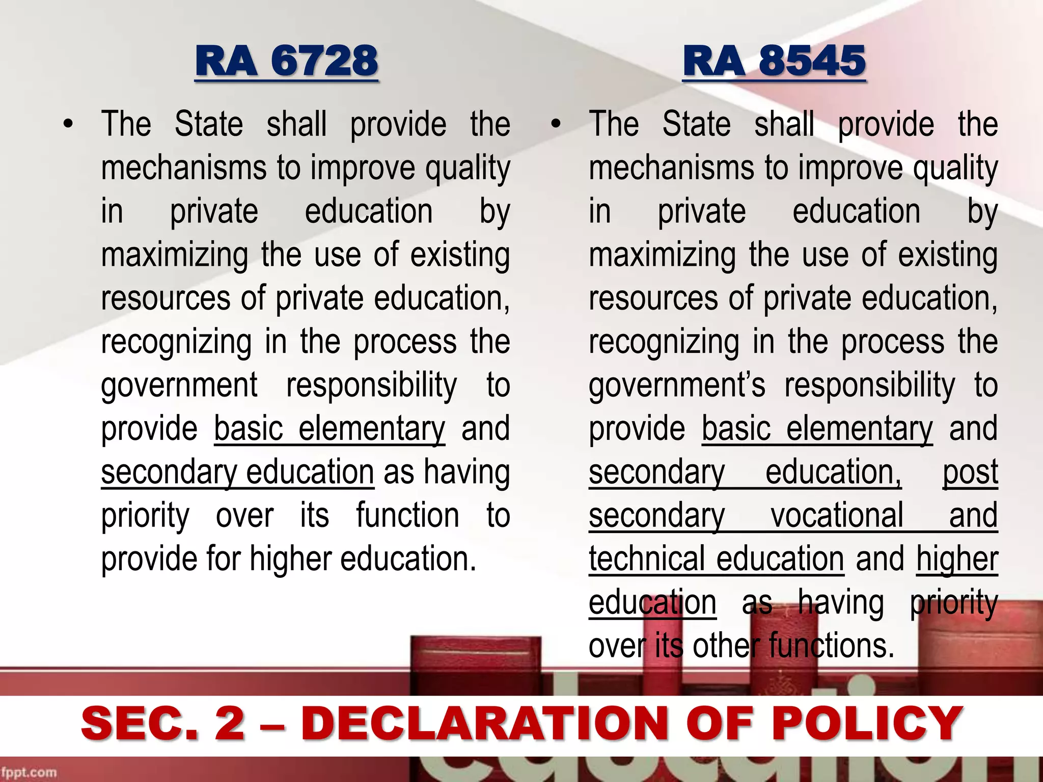 Levie M. Discaya - Comparative Analysis of R.A. 6728 and R.A.8545 | PPTX