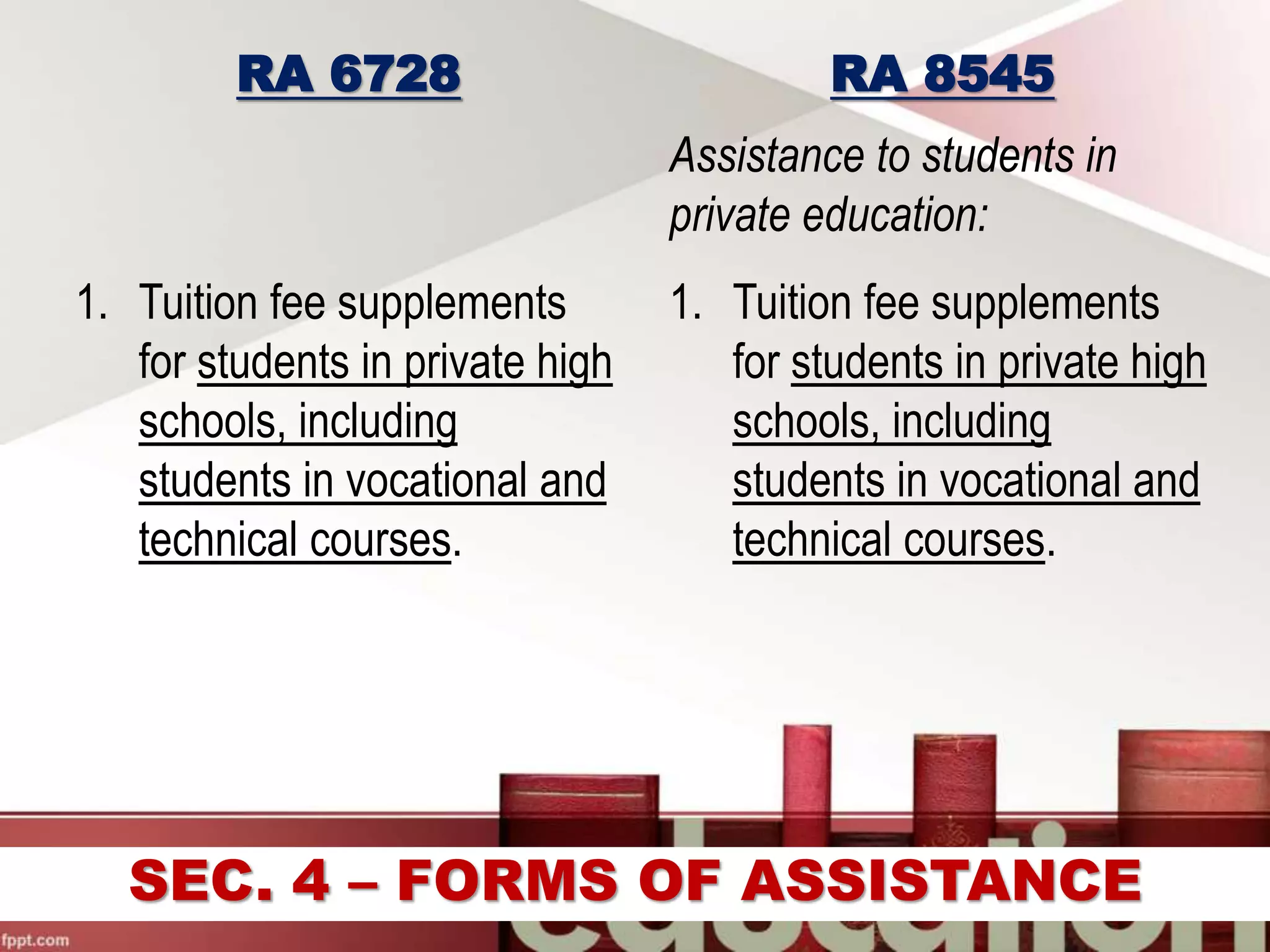 Levie M. Discaya - Comparative Analysis of R.A. 6728 and R.A.8545 | PPTX