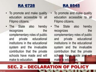 Levie M. Discaya - Comparative Analysis of R.A. 6728 and R.A.8545 | PPTX