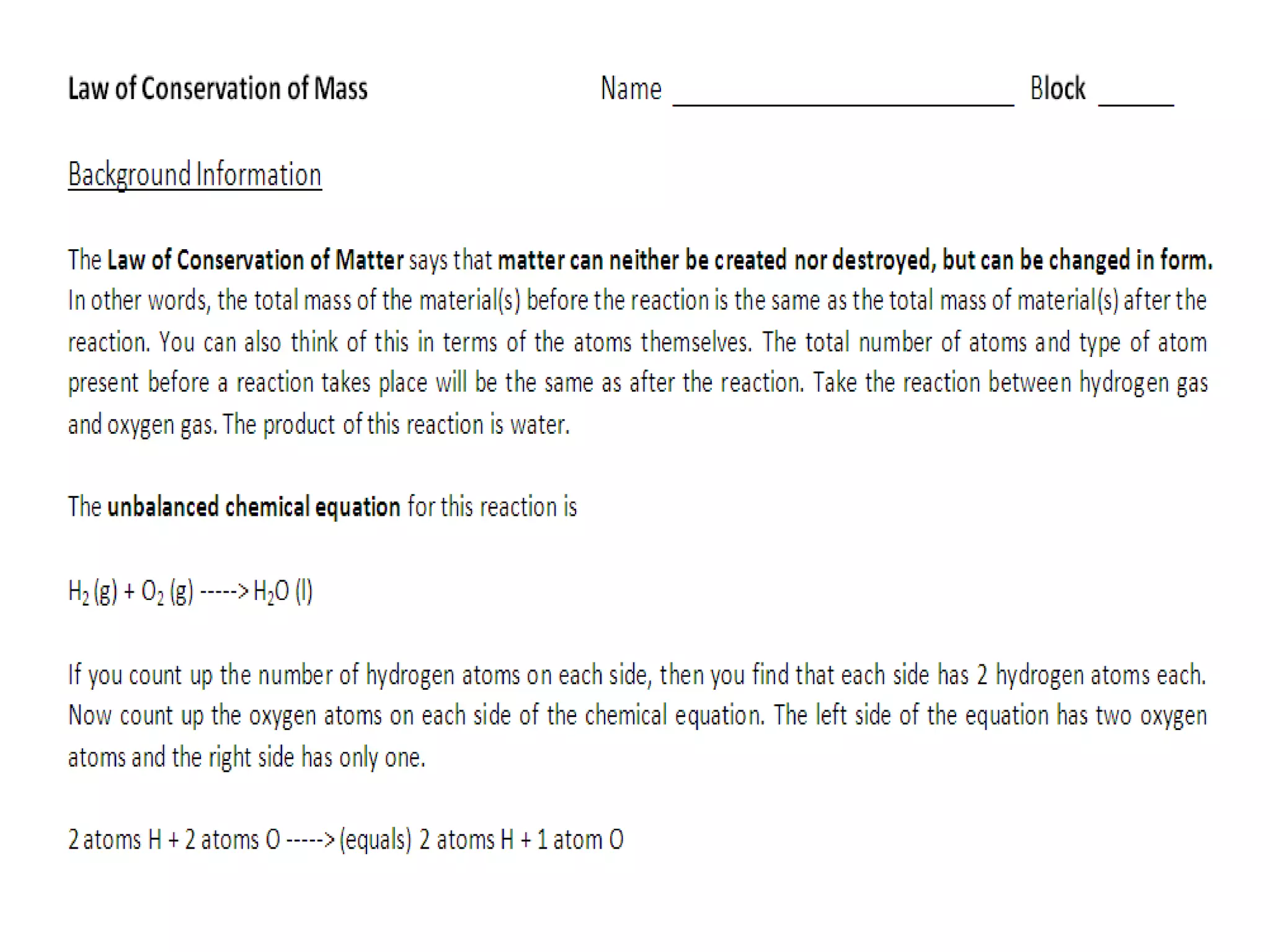 Law of conservation of mass | PPTX | Chemistry | Science