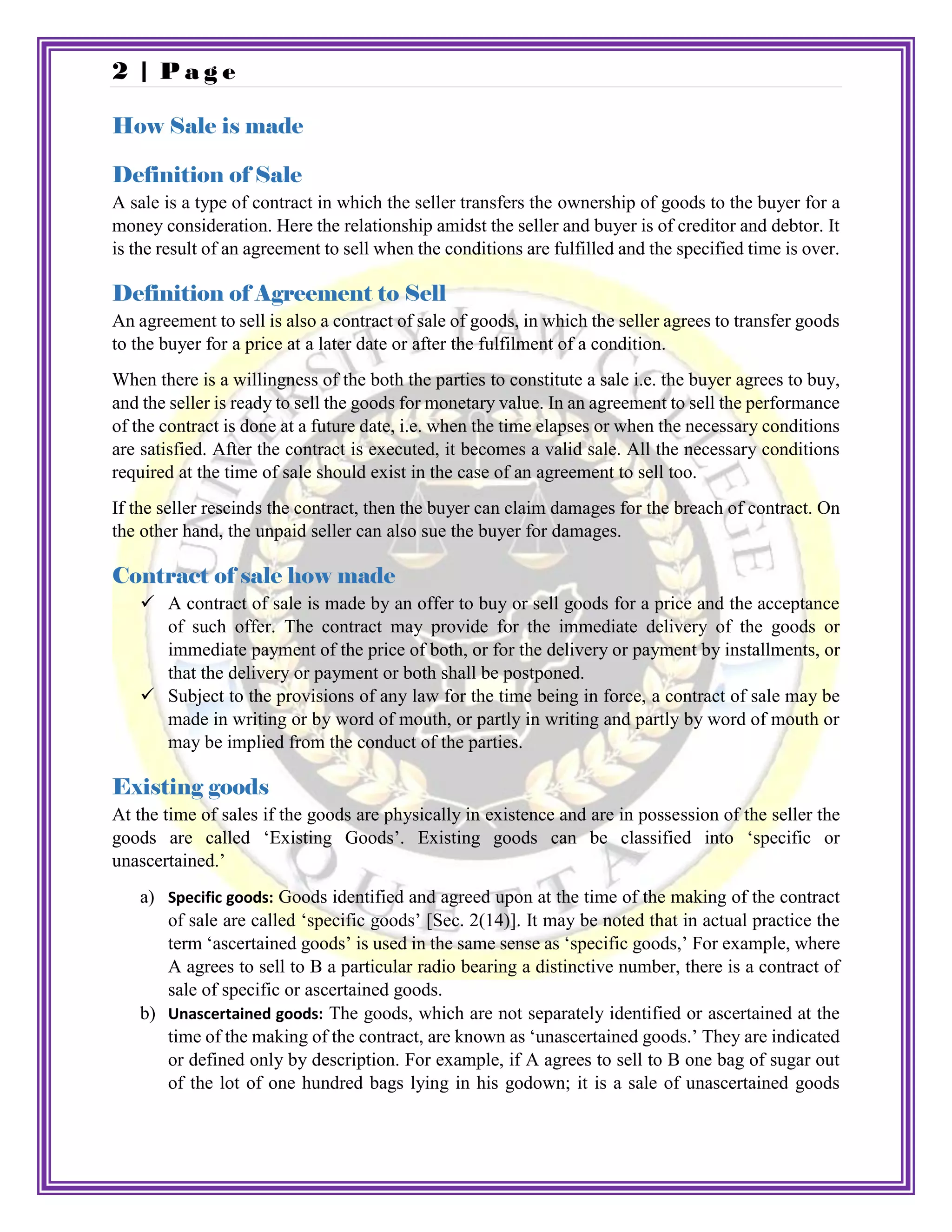 Difference between Sale & Agreement to Sell (Contract of Sale and ...