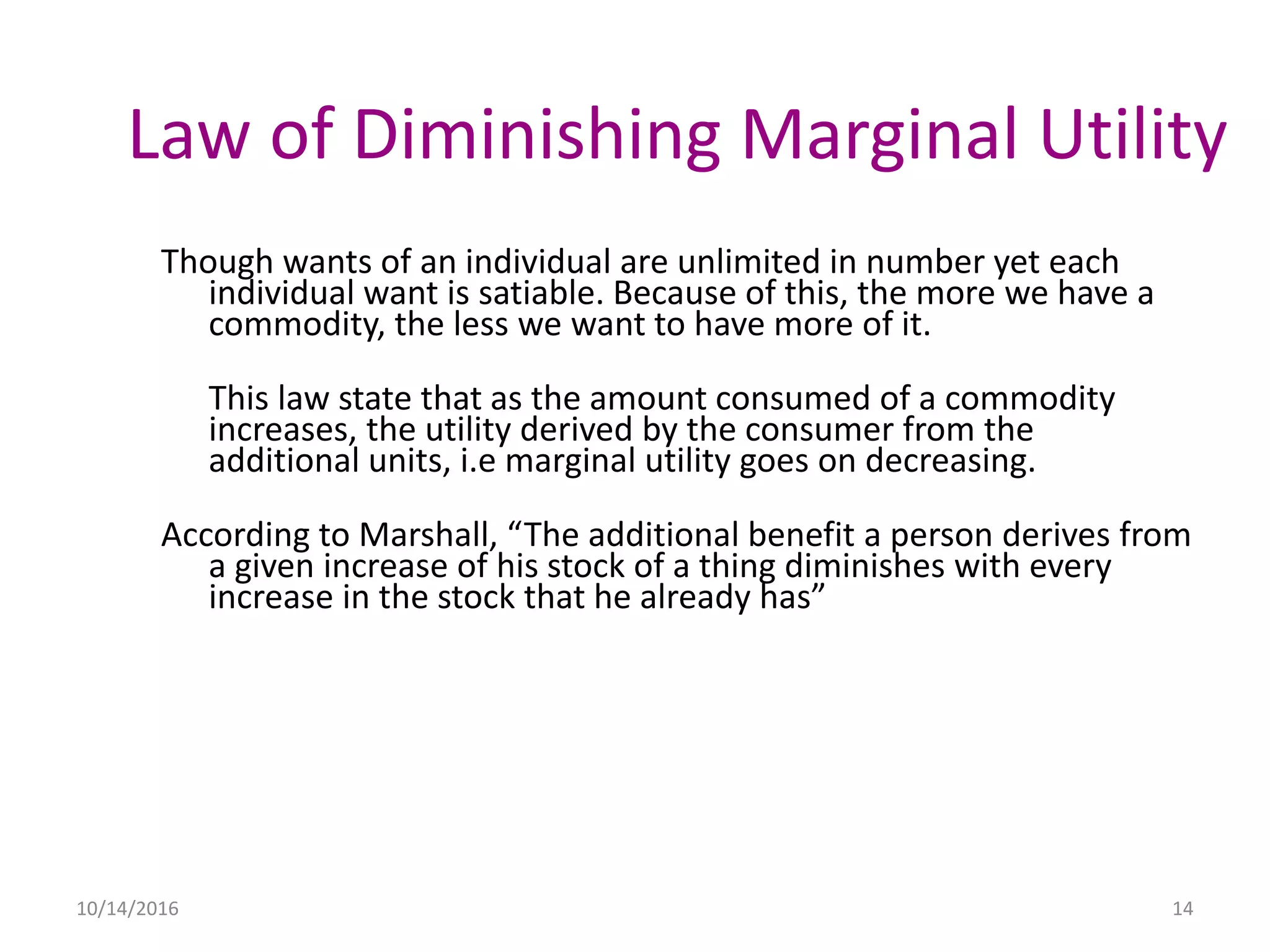 Law of diminishing marginal utility | PPTX