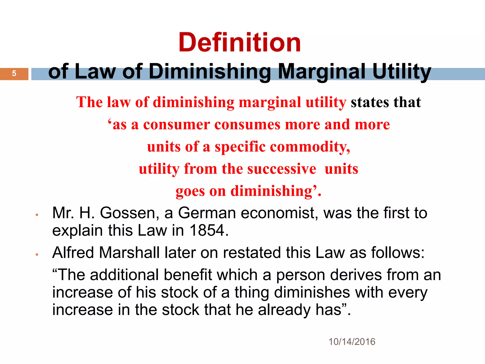 Law of diminishing marginal utility | PPT