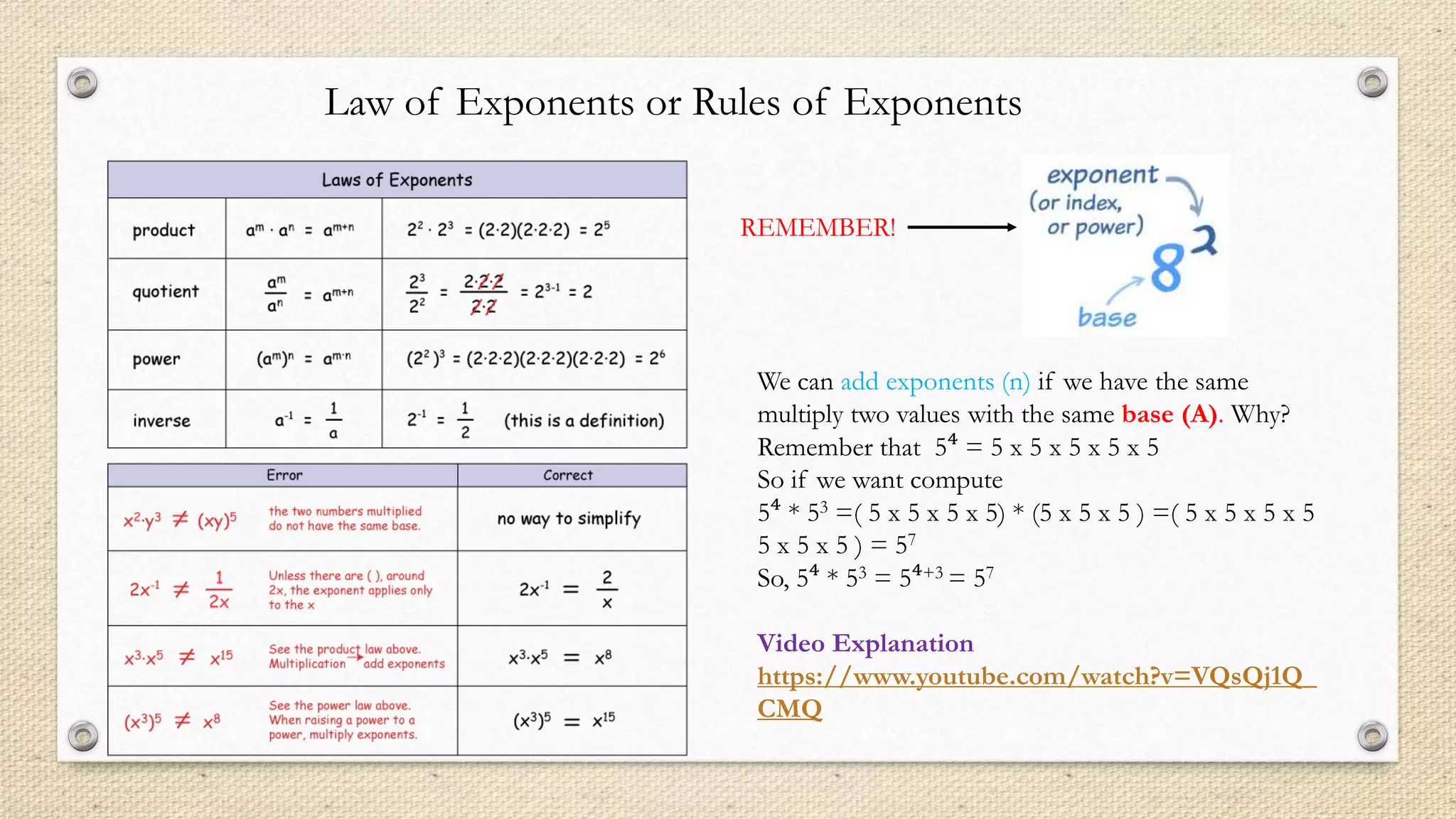 Law of exponent Lecture Slide | PPTX | Physics | Science