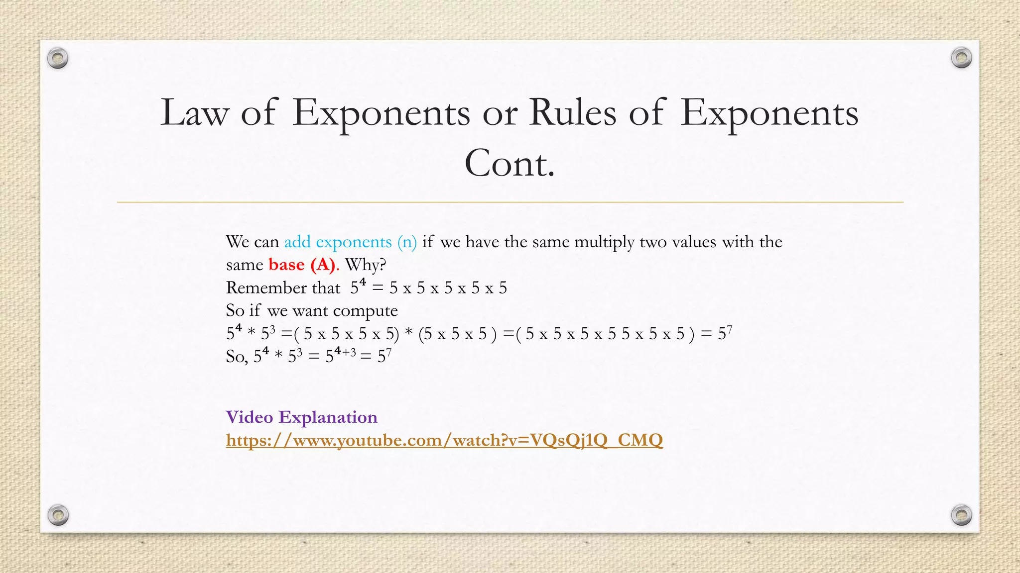 Law of exponent Lecture Slide | PPTX | Physics | Science