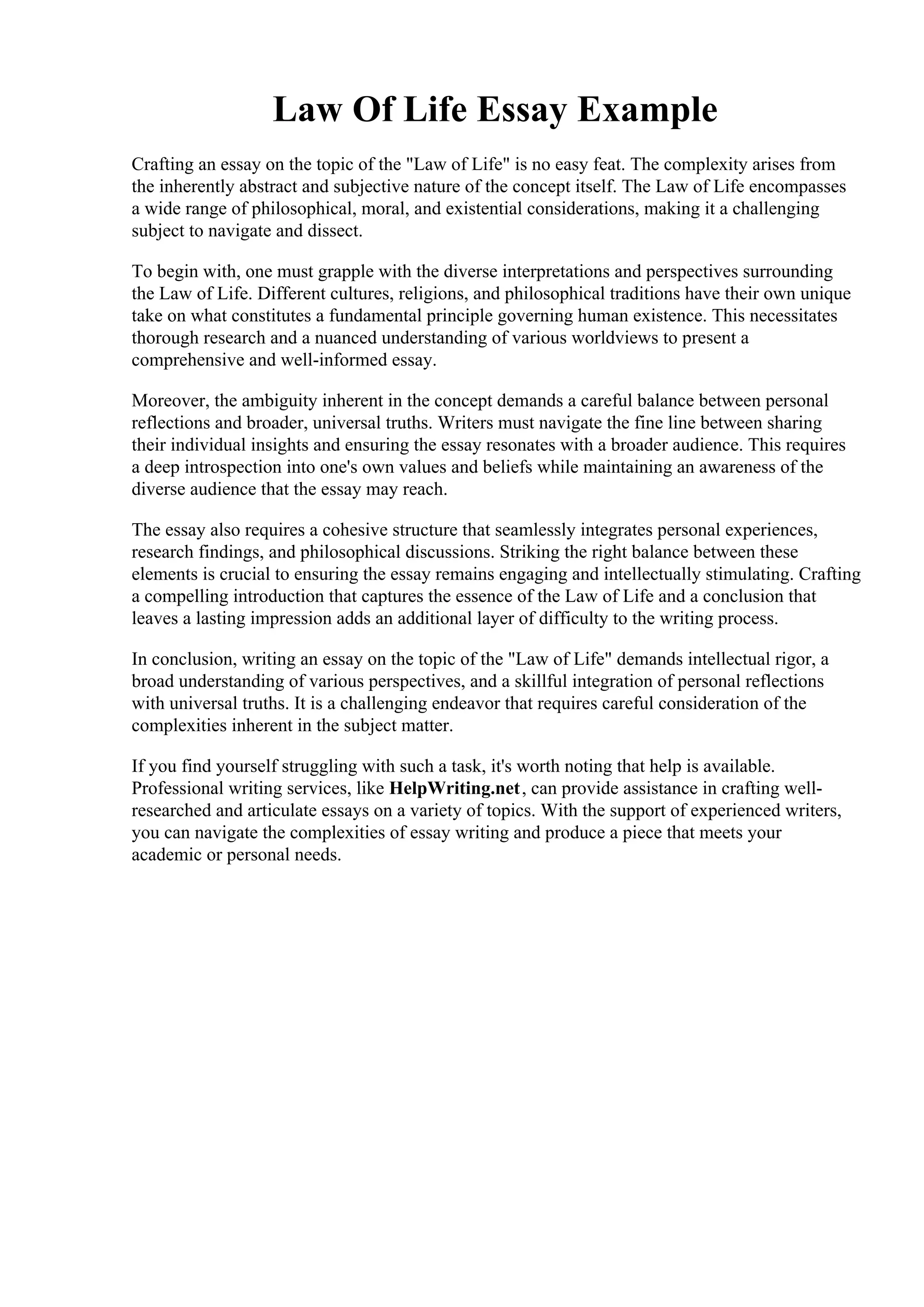 Law Of Life Essay Example. 006 008063696 1 Laws Of Life Essay ...