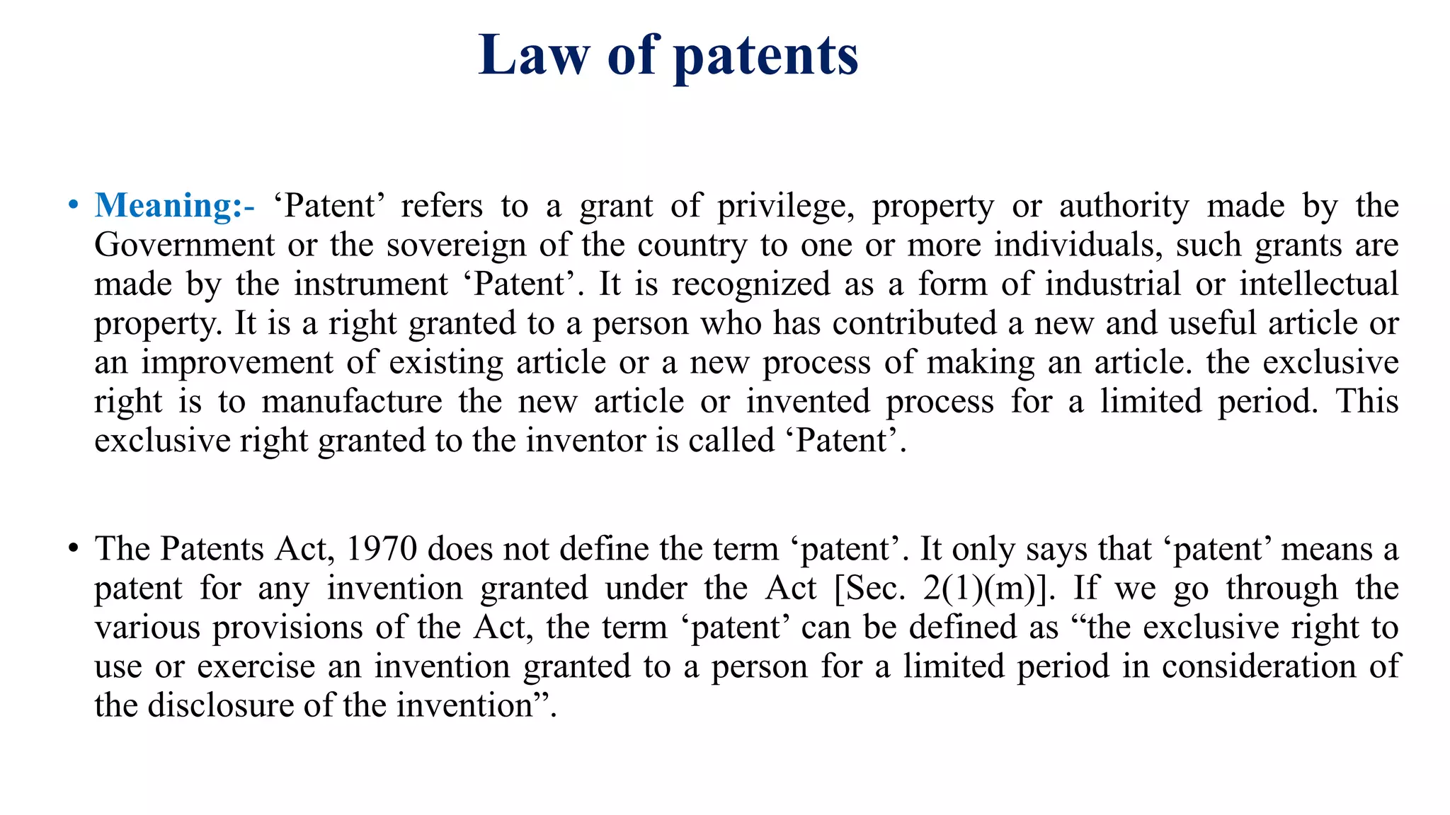 Law of patents | PPTX