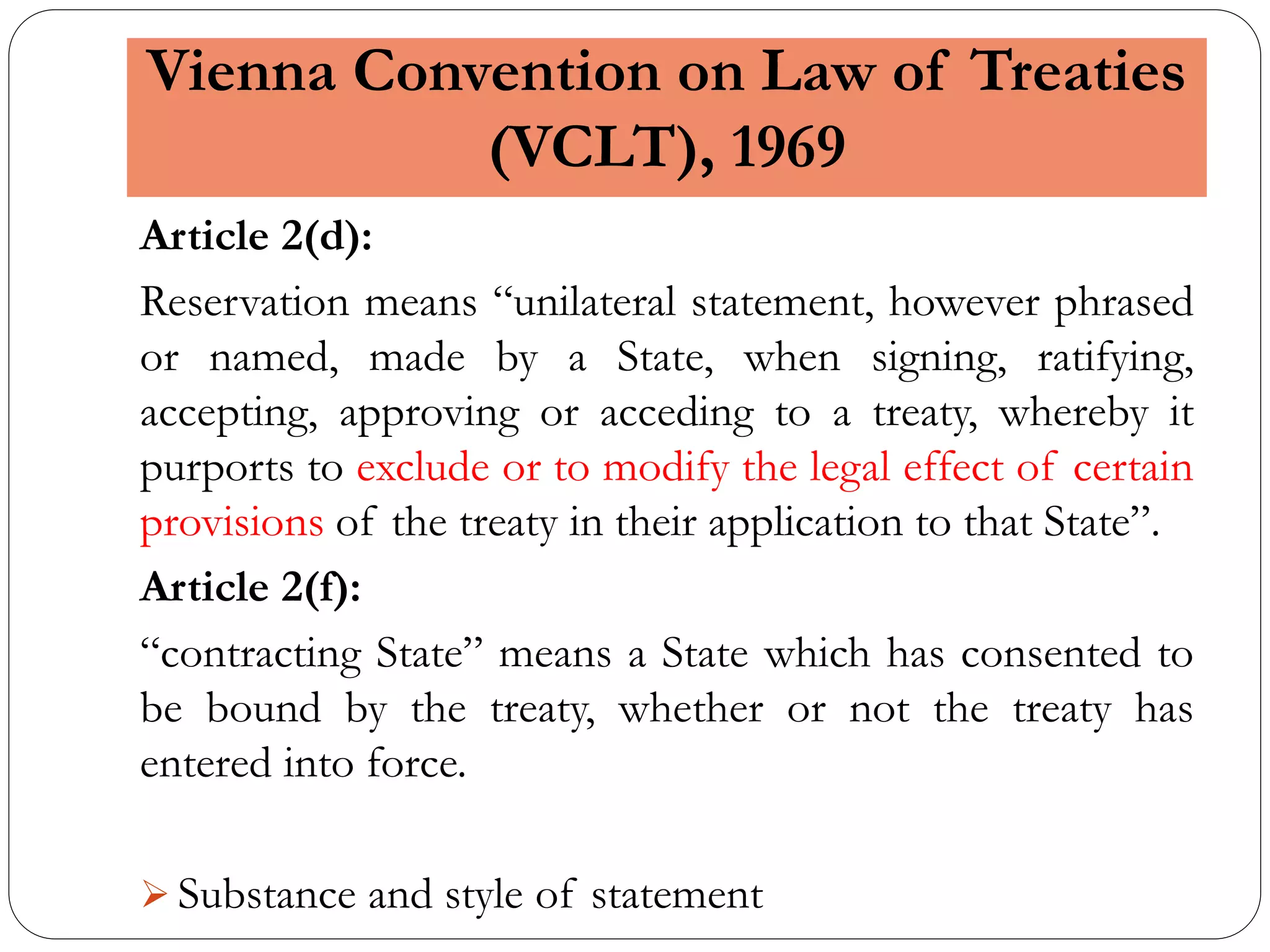 Law of reservations under international law | PPTX