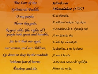 King Kamehameha & Law of the Splintered Paddle, Kanawai Mamalahoe | PPT