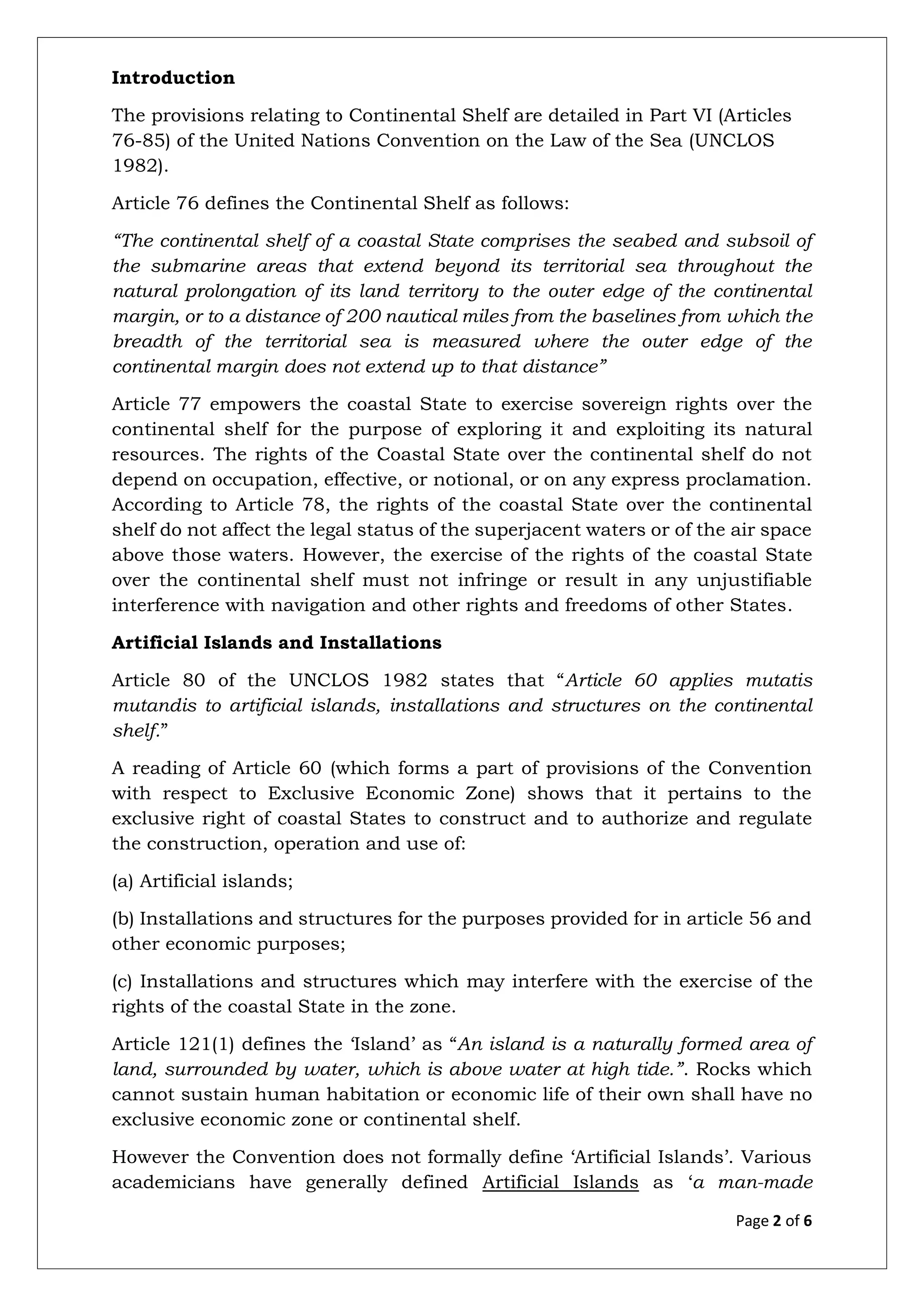 Law of the sea unclos legal status of artificial islands and ...