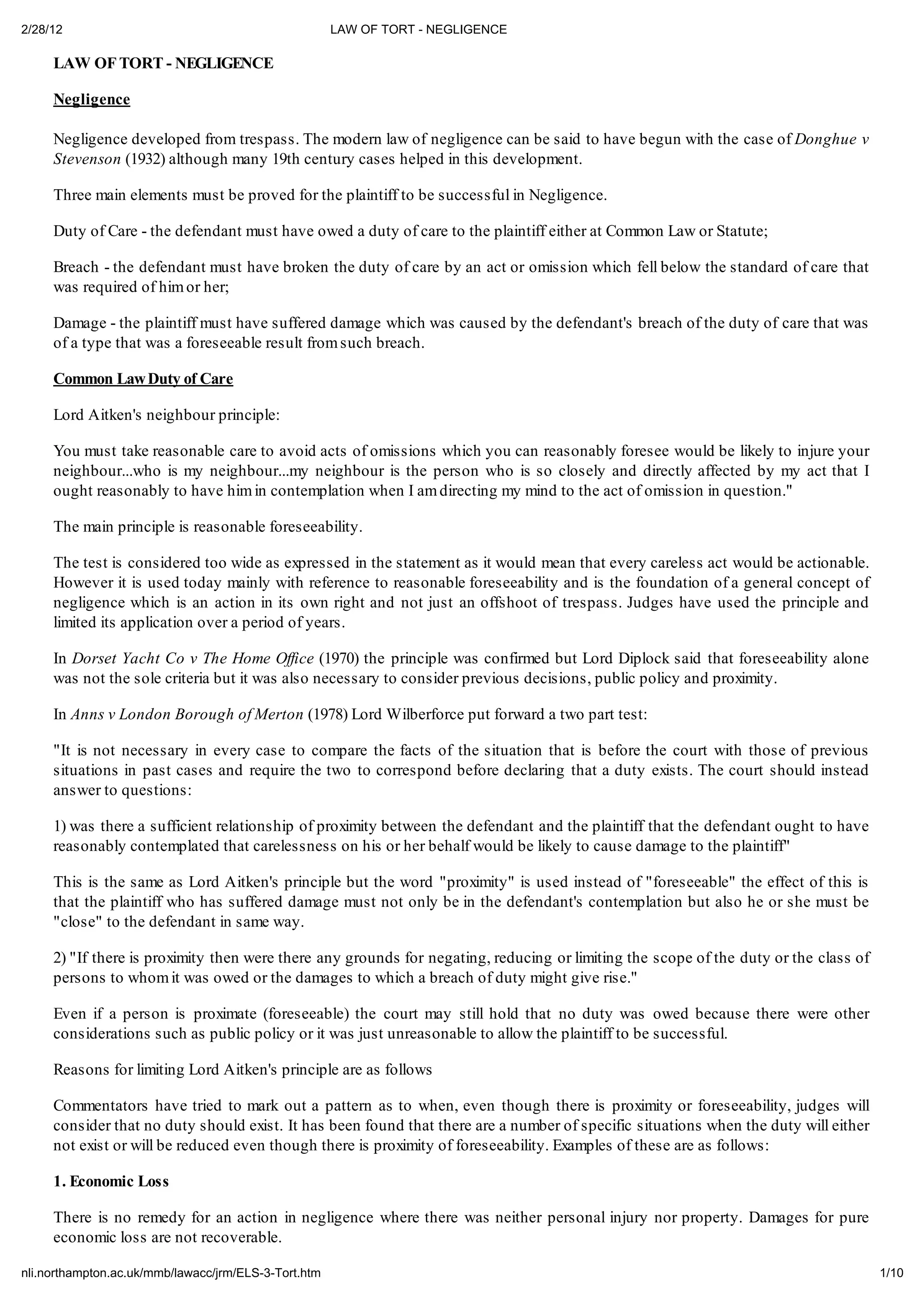 Law of tort negligence | PDF | Eldercare | Family and Relationships