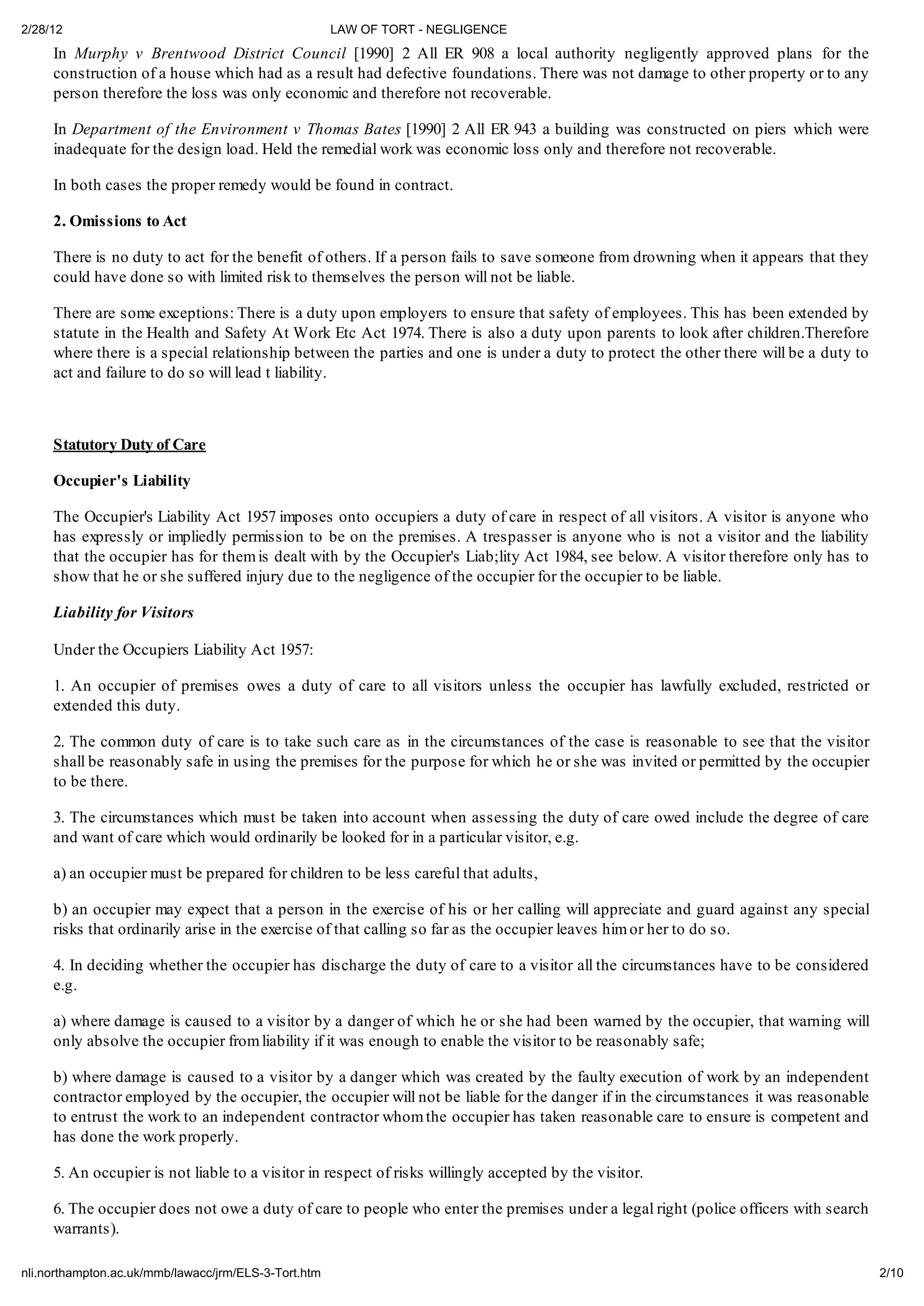 Law of tort negligence | PDF