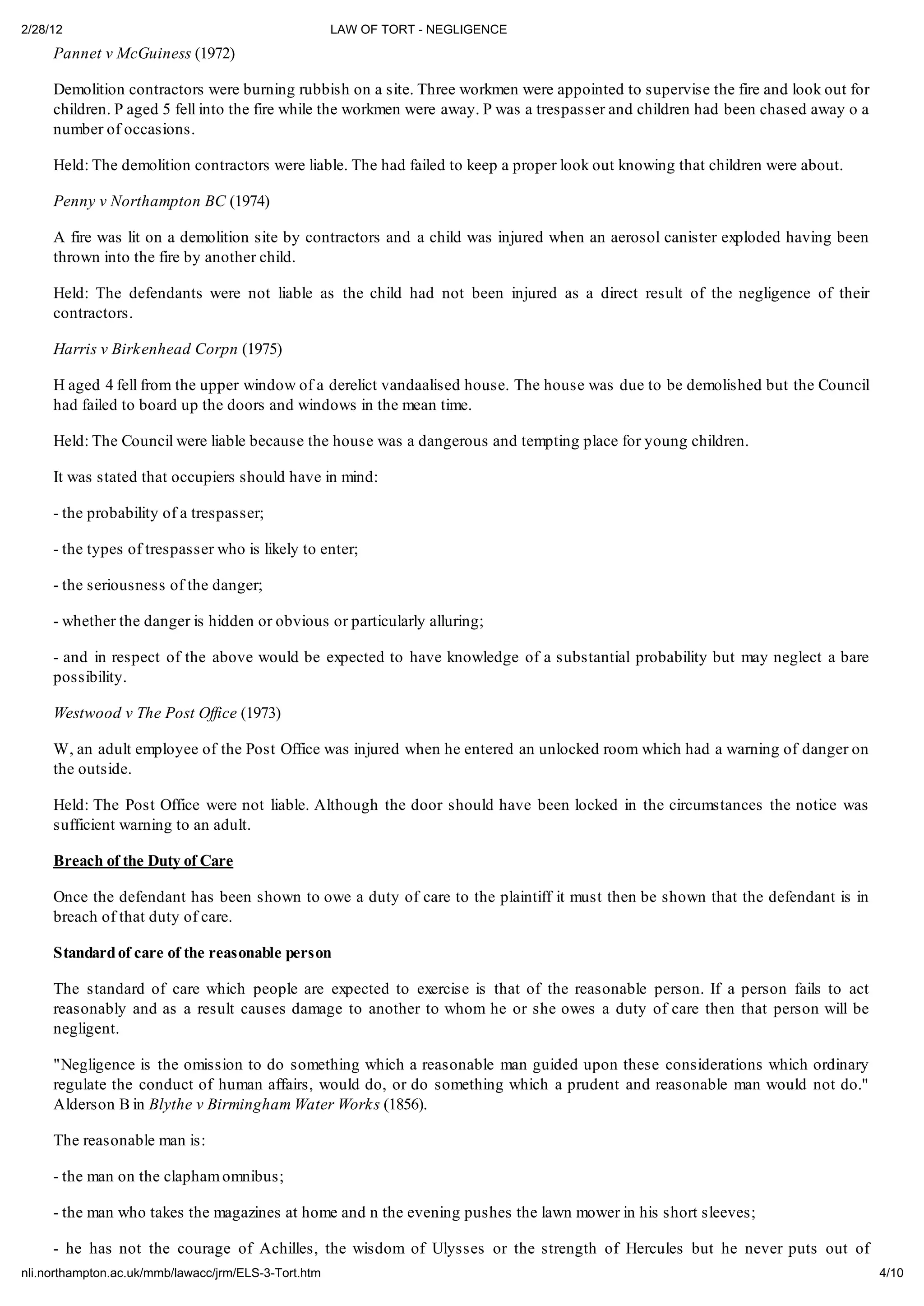 Law of tort negligence | PDF