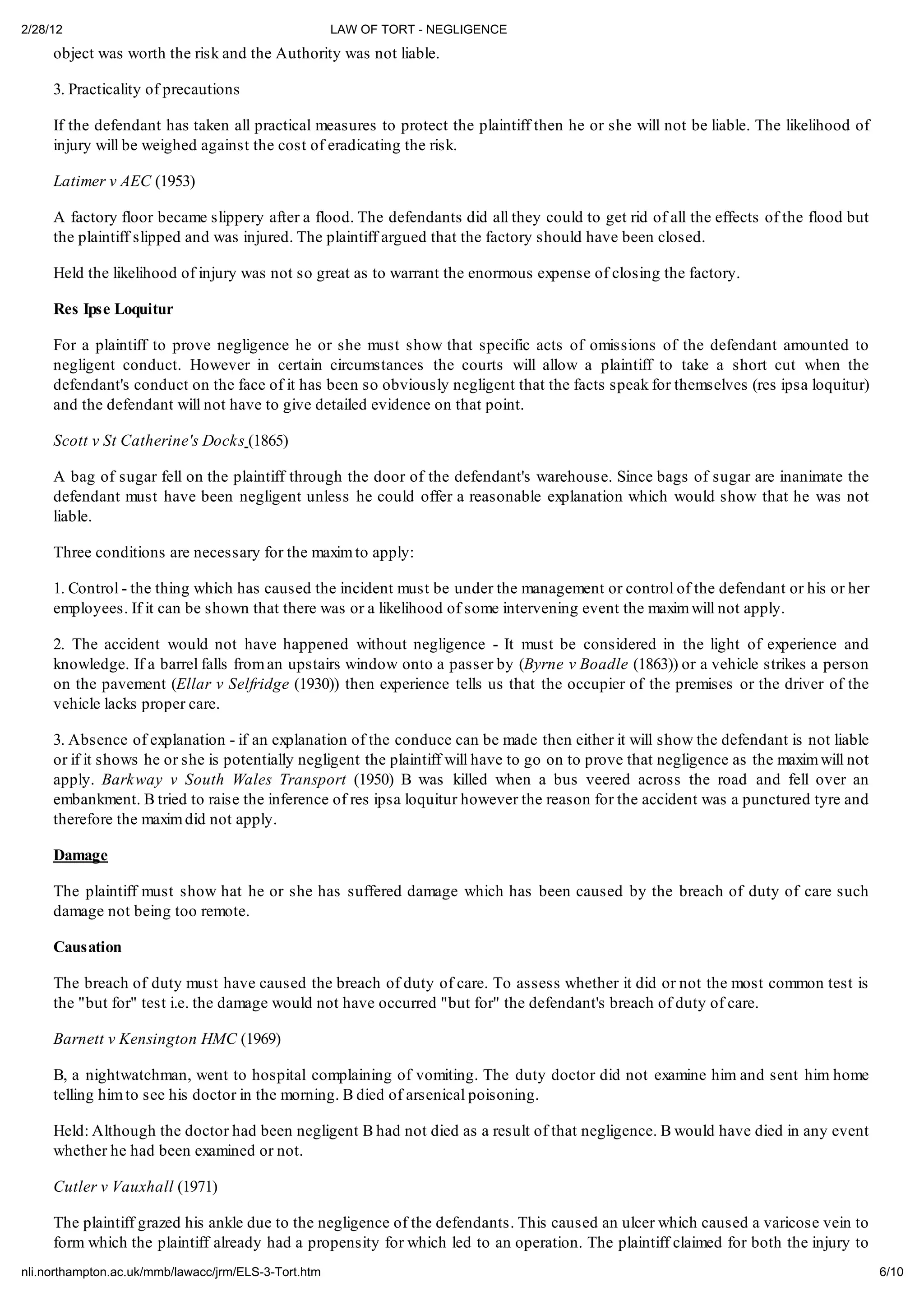 Law of tort negligence | PDF
