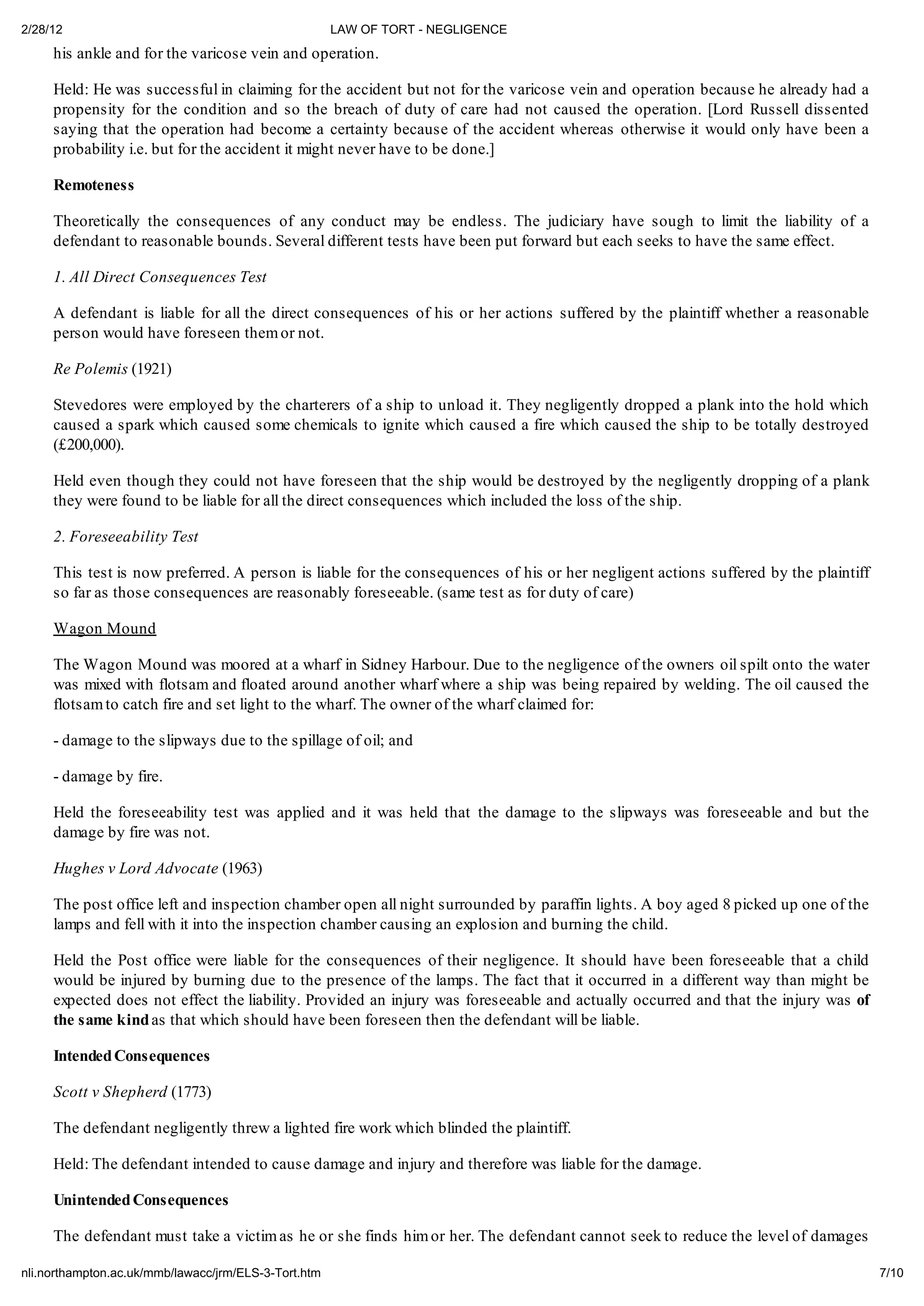 Law of tort negligence | PDF