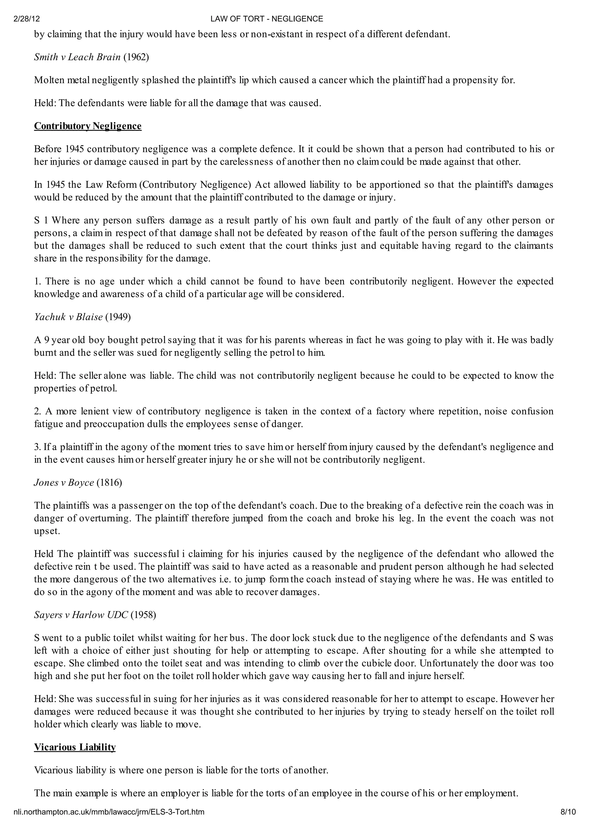 Law of tort negligence | PDF