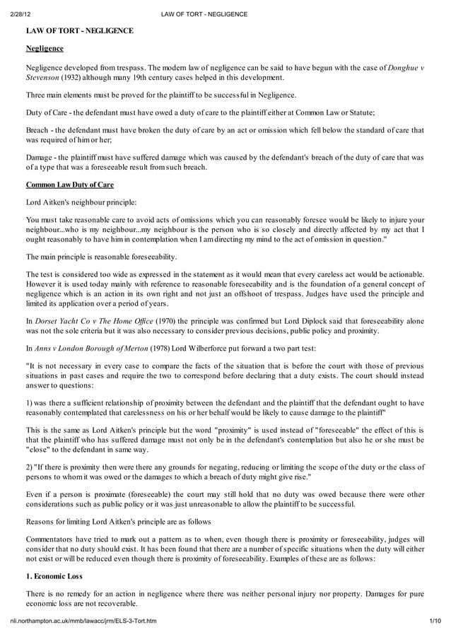 Law of tort negligence | PDF | Eldercare | Family and Relationships