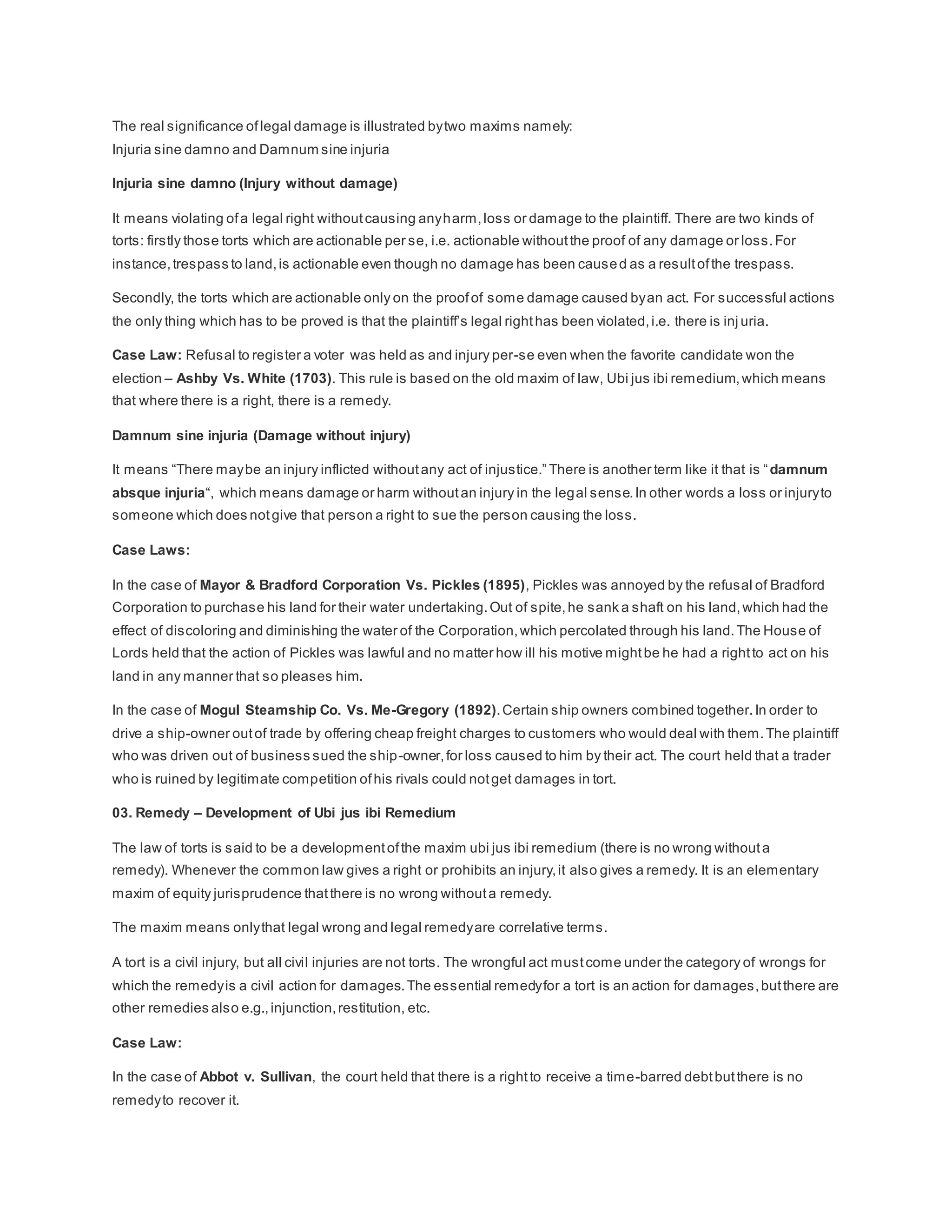 Law of torts notes | DOCX