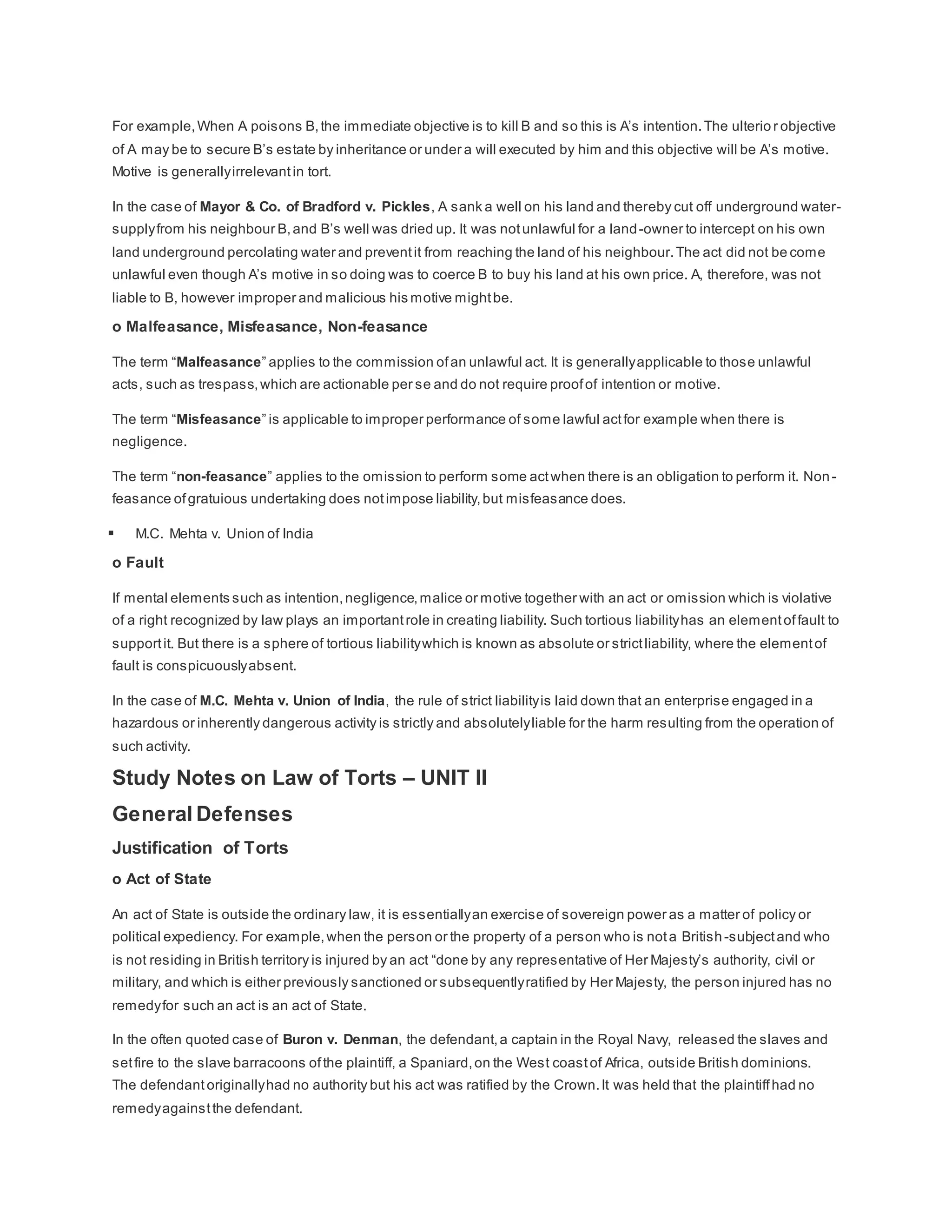 Law of torts notes | DOCX