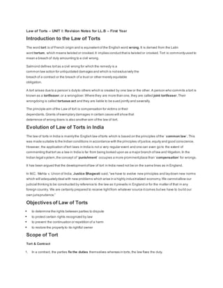 Law of torts notes | DOCX