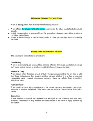 A brief explanation on the law of torts introduction | PDF