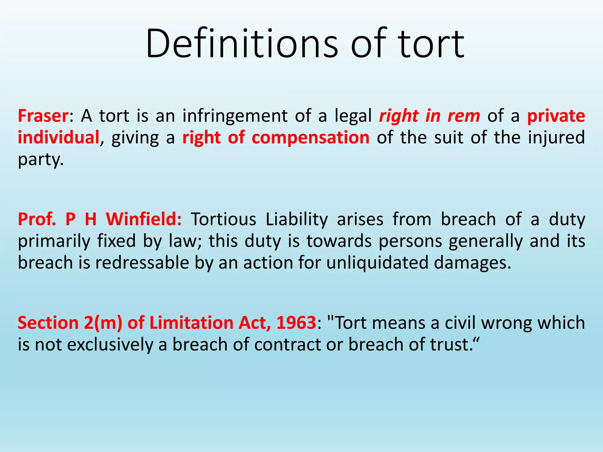An Introduction to Law of Torts: Meaning, Nature and Essential elements | PPTX