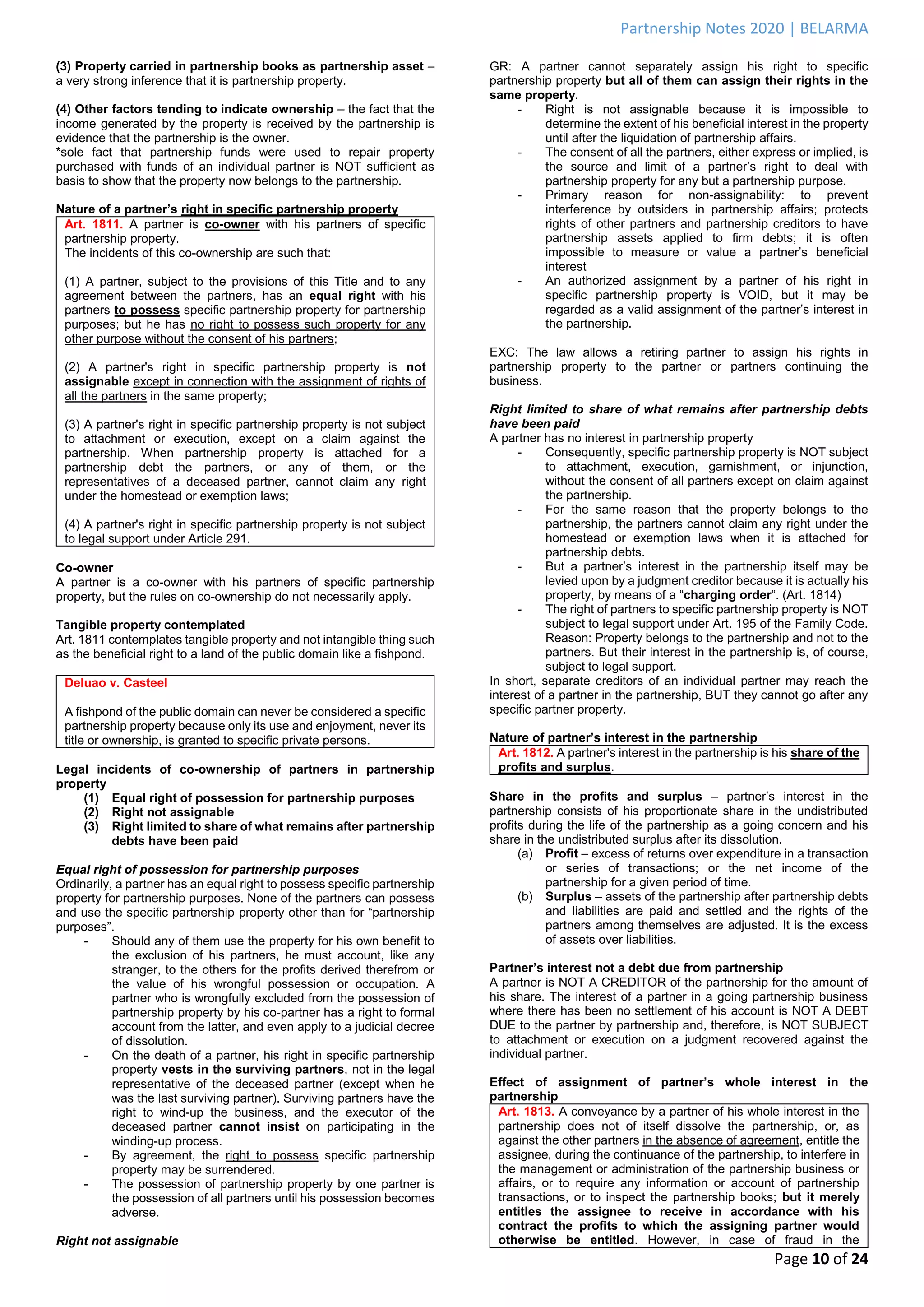 Law on partnership notes | PDF
